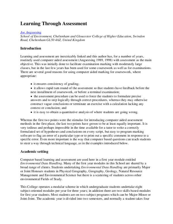 (PDF) Learning Through Assessment