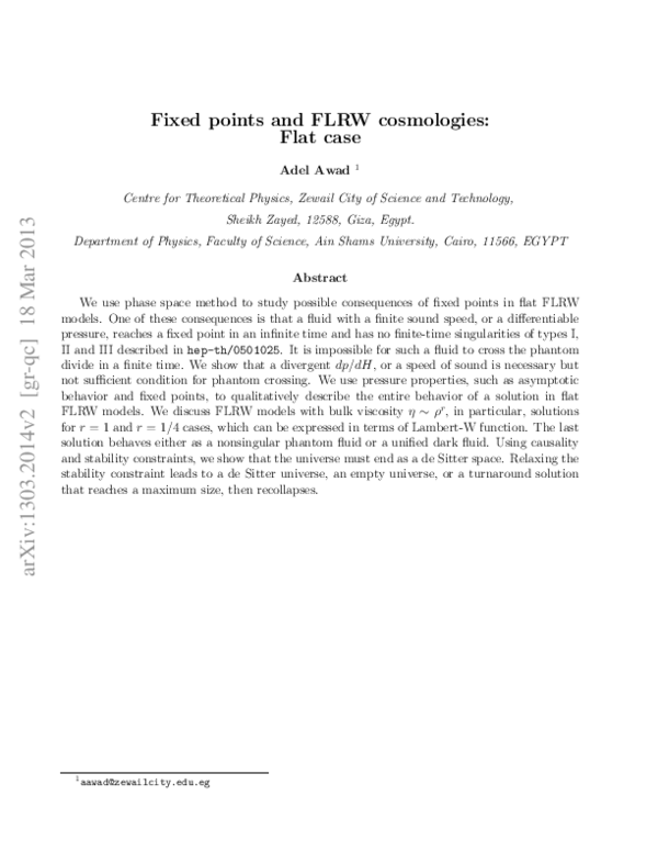 (PDF) Fixed points and FLRW cosmologies: Flat case