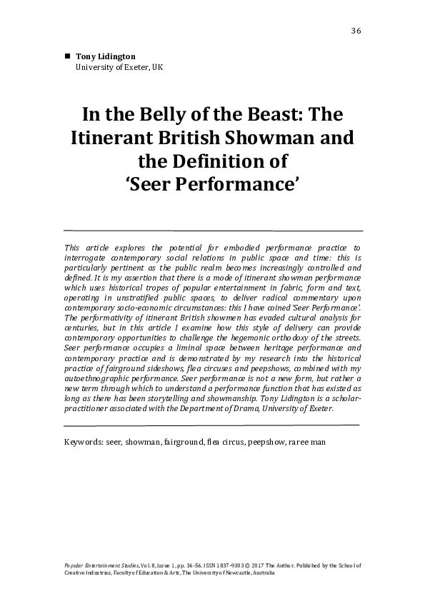 (PDF) Examining 'Seer Performance' in Itinerant British Showmanship