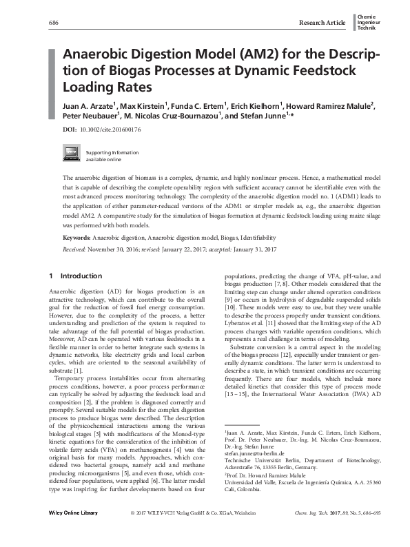 (PDF) Anaerobic Digestion Model (AM2) for the Description of Biogas Processes at Dynamic ...