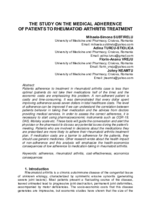 (PDF) The Study On The Medical Adherence Of Patients To Rheumatoid ...