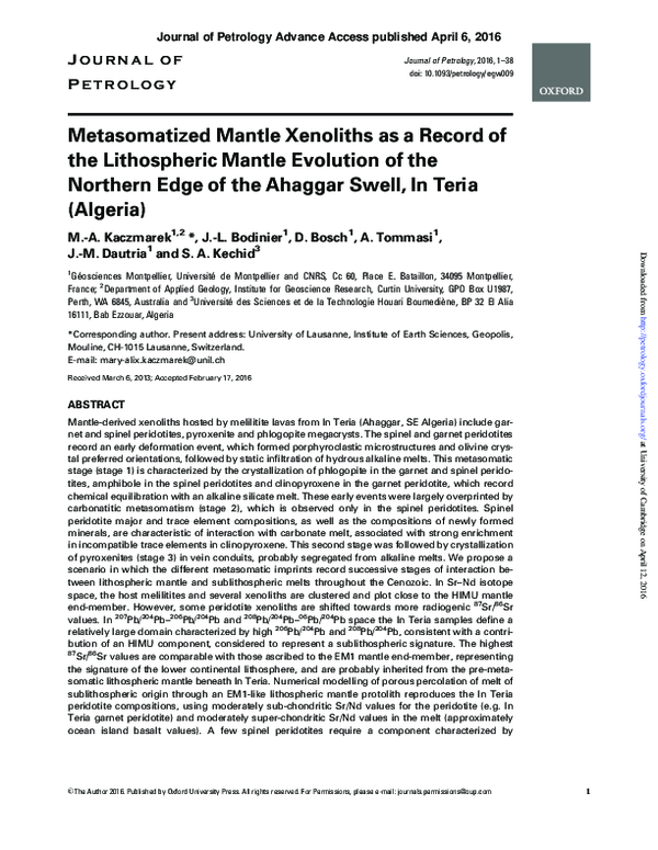 (PDF) Metasomatized Mantle Xenoliths as a Record of the Lithospheric ...