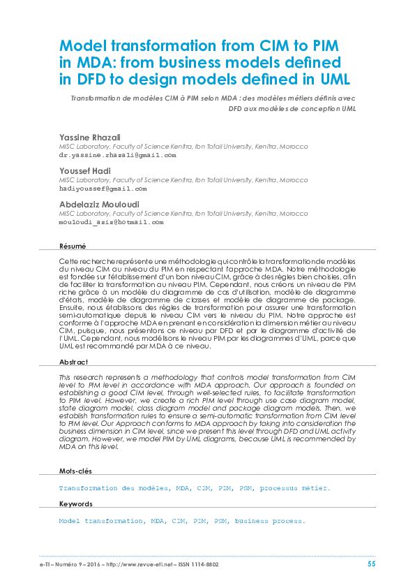 (PDF) Model transformation from CIM to PIM in MDA: from business models ...