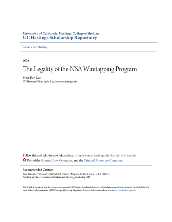 (PDF) The Legality of the NSA Wiretapping Program