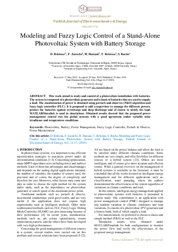 Pdf Modeling And Fuzzy Logic Control Of A Stand Alone Photovoltaic