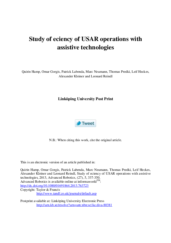(PDF) Study of efficiency of USAR operations with assistive technologies
