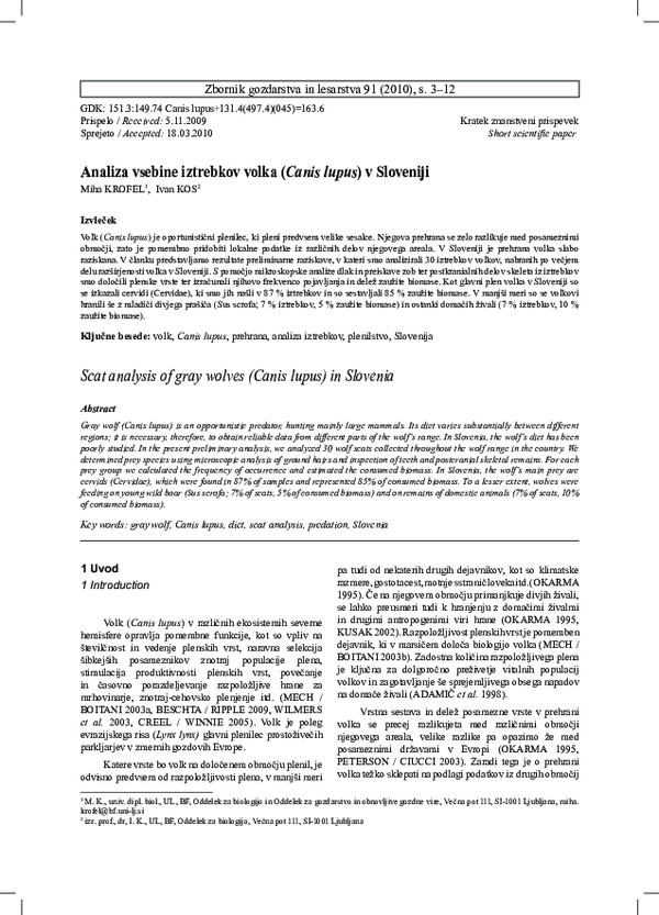 (PDF) Scat analysis of gray wolves (Canis lupus) in Slovenia