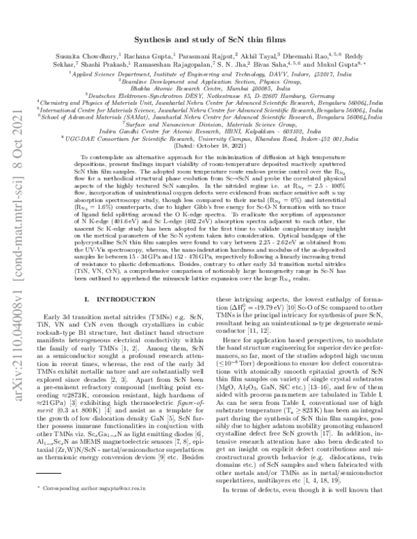 (PDF) Synthesis and study of ScN thin films