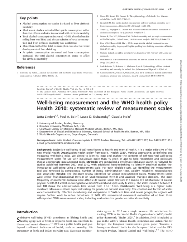 (PDF) Well-being measurement and the WHO health policy Health 2010 ...