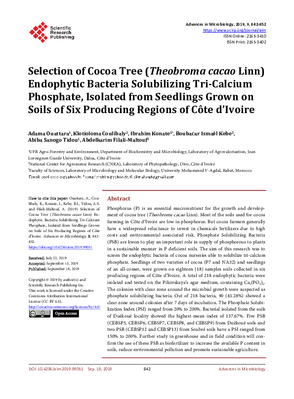 (PDF) Selection of Cocoa Tree (Theobroma cacao Linn) Endophytic ...