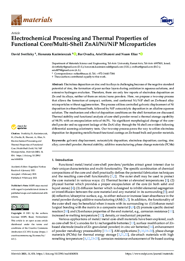 (PDF) Electrochemical Processing and Thermal Properties of Functional ...