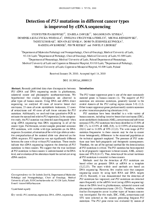 (PDF) Detection of P53 mutations in different cancer types is improved ...