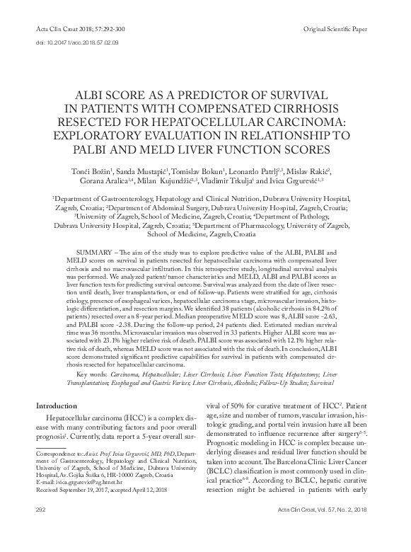 (PDF) ALBI Score as a Predictor of Survival in Patients with ...