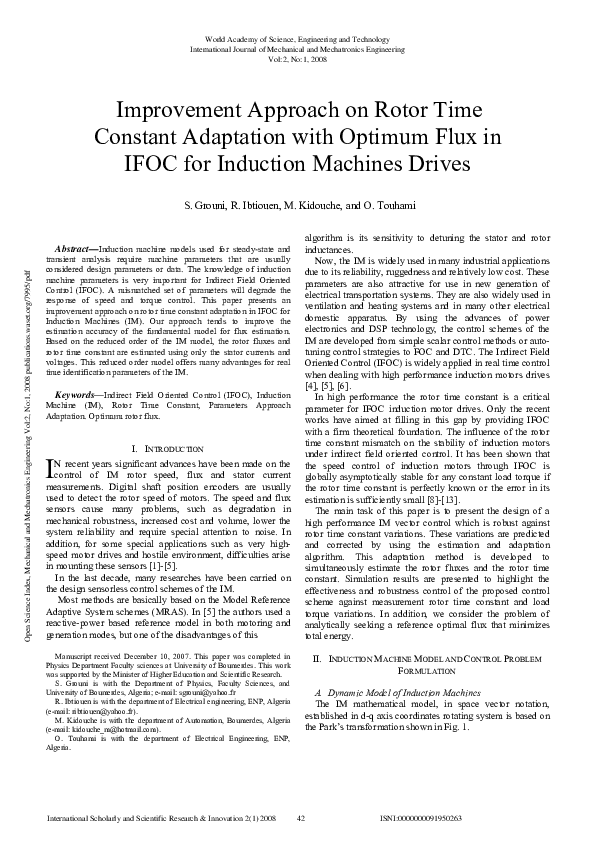 Pdf Improvement Approach On Rotor Time Constant Adaptation With