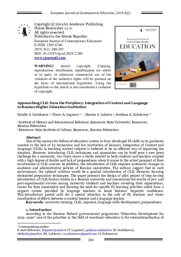 (PDF) Approaching CLIL from the Periphery: Integration of Content and Language in Russian Higher ...