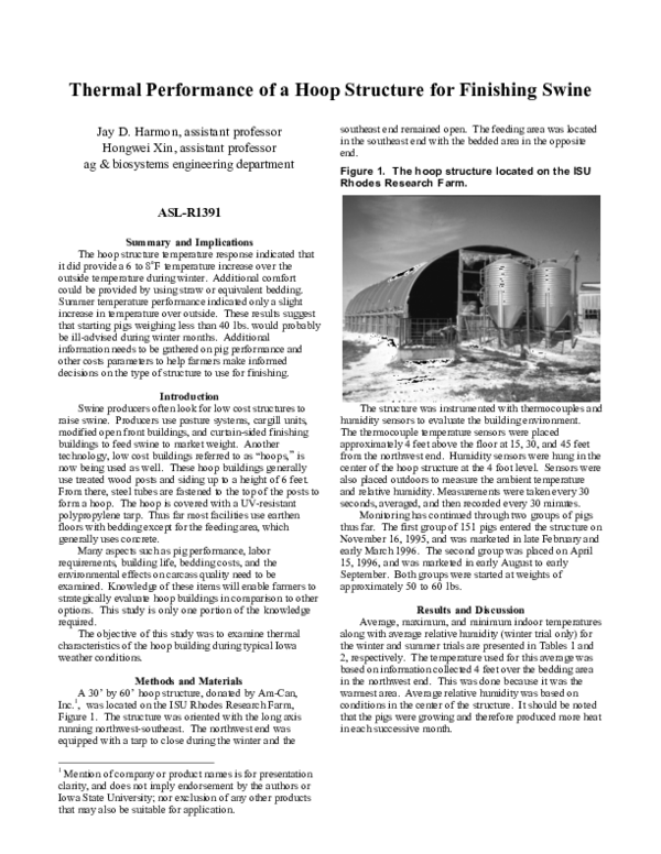 (PDF) Thermal Performance of a Hoop Structure for Finishing Swine