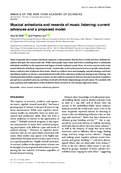 (PDF) Musical anhedonia and rewards of music listening: current ...