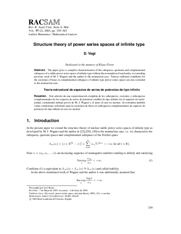 (PDF) Structure theory of power series spaces of infinite type