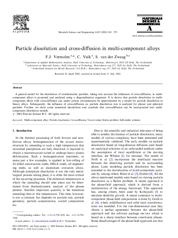 (PDF) Particle dissolution and cross-diffusion in multi-component alloys