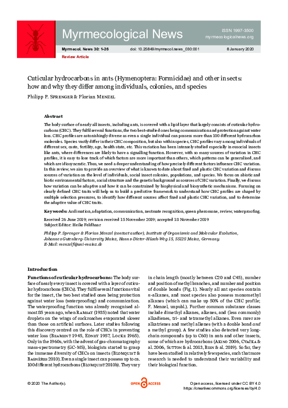 (PDF) Cuticular hydrocarbons in ants (Hymenoptera: Formicidae) and ...