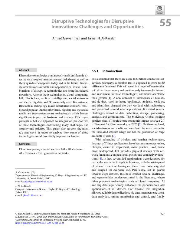 (PDF) Disruptive Technologies for Disruptive Innovations: Challenges and Opportunities