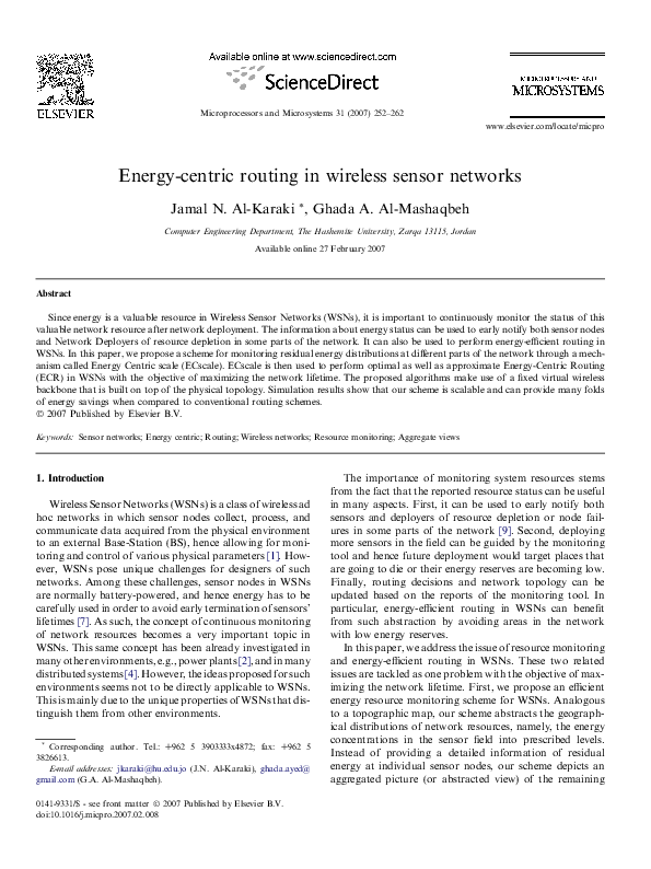 (PDF) Energy-Centric Routing in Wireless Sensor Networks