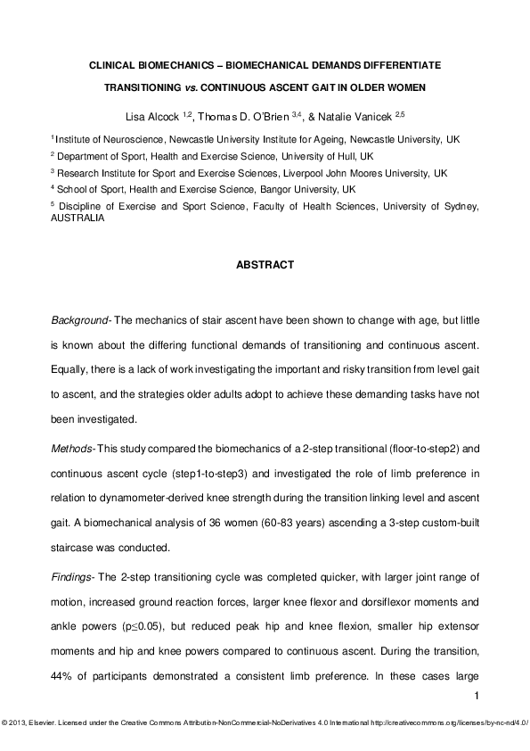 (PDF) CLINICAL BIOMECHANICS – BIOMECHANICAL DEMANDS DIFFERENTIATE ...