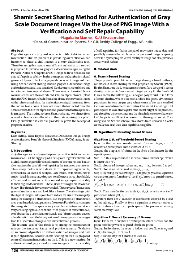 (PDF) Shamir Secret Sharing Method for Authentication of Gray Scale Document Images Via the Use ...