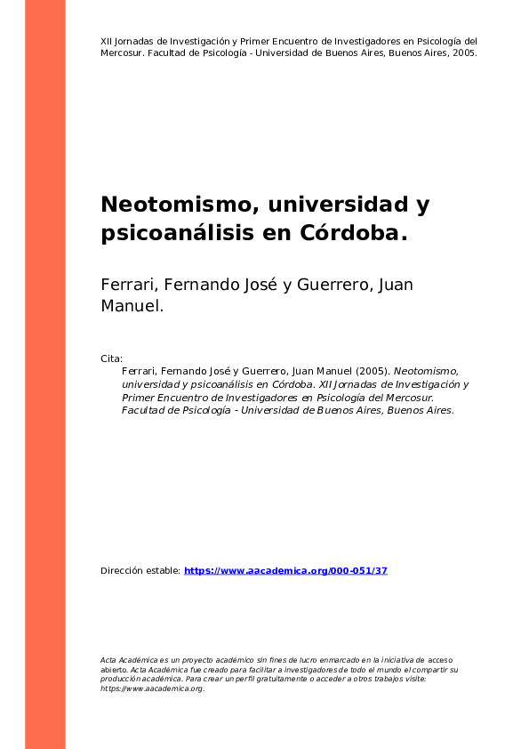(PDF) Neotomismo, Universidad y Psicoanálisis en Córdoba
