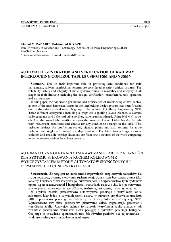 (PDF) AUTOMATIC GENERATION AND VERIFICATION OF RAILWAY INTERLOCKING ... (PDF) AUTOMATIC GENERATION AND VERIFICATION OF RAILWAY INTERLOCKING ...