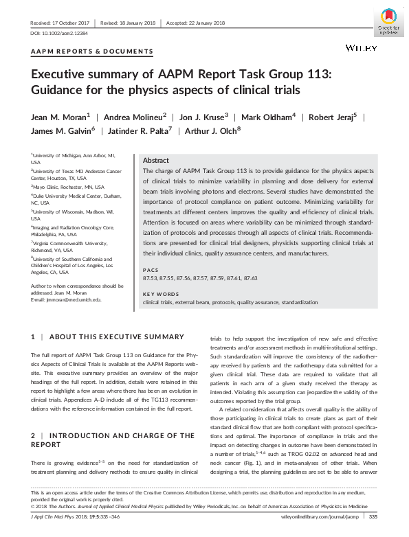 (PDF) Executive summary of AAPM Report Task Group 113: Guidance for the ...