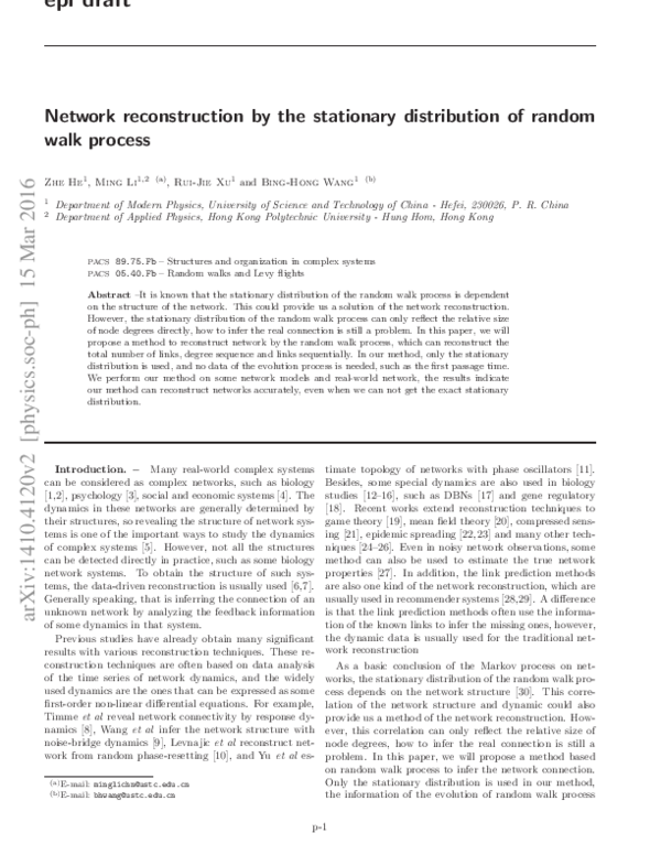 Pdf Network Reconstruction By Stationary Distribution Data Of Markov Chains Based On