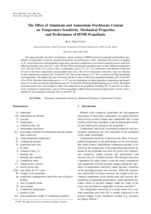 (PDF) The Effect of Aluminum and Ammonium Perchlorate Content on Temperature Sensitivity ...
