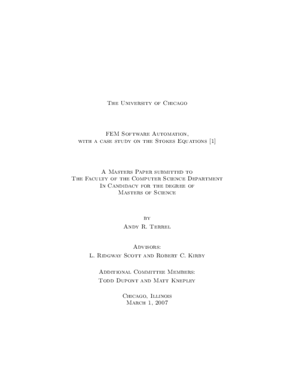 (PDF) FEM Software Automation, with a case study on the Stokes Equations