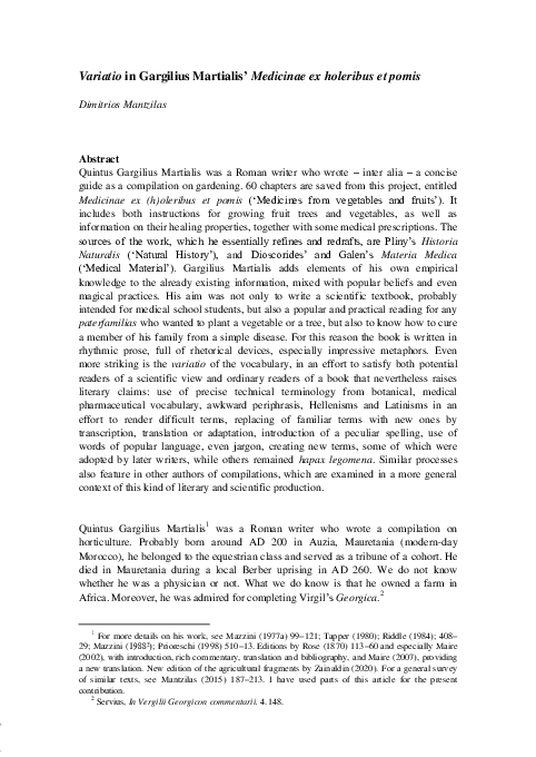 (PDF) Variatio in Gargilius Martialis’ Medicinae ex holeribus et pomis ...