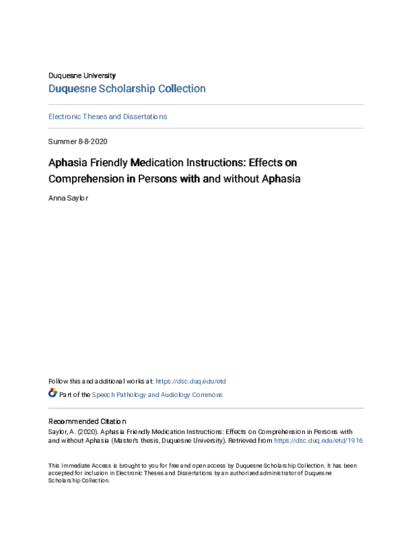 (PDF) Aphasia-friendly medication instructions: effects on ...