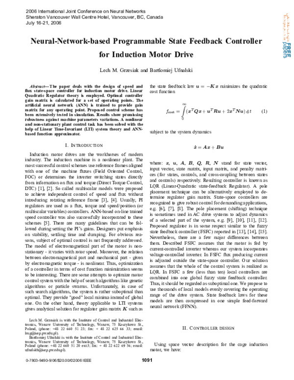 (PDF) Neural-Network-based Programmable State Feedback Controller for Induction Motor Drive ...