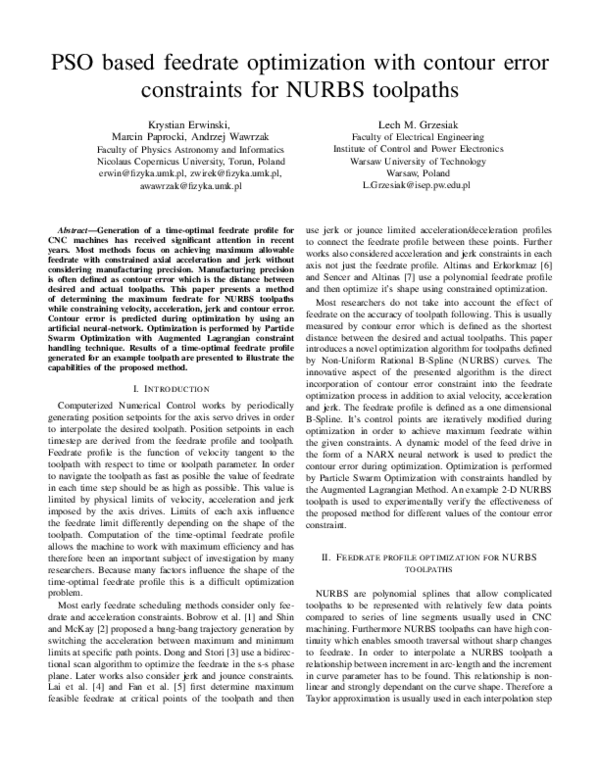 Pdf Pso Based Feedrate Optimization With Contour Error Constraints