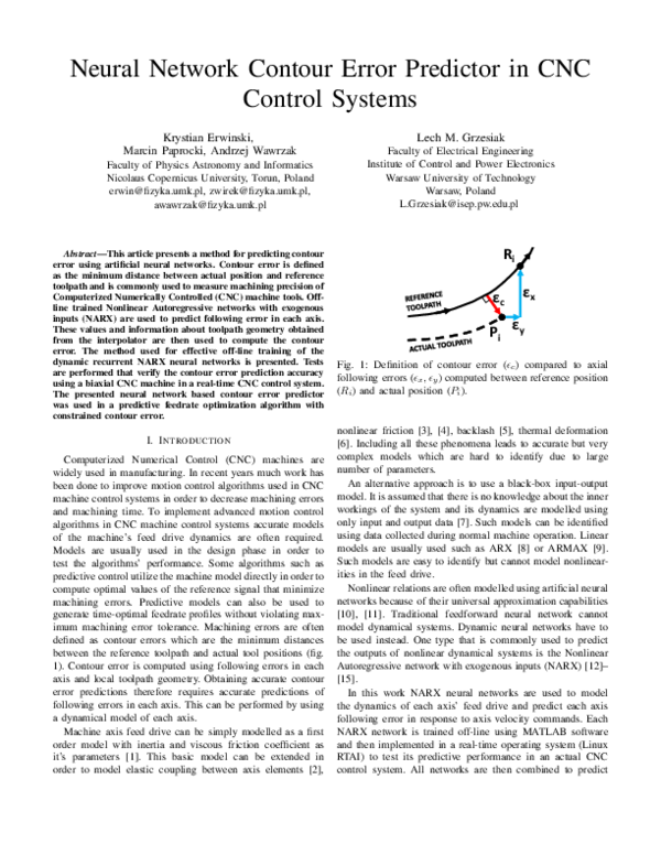 (PDF) Neural network contour error predictor in CNC control systems