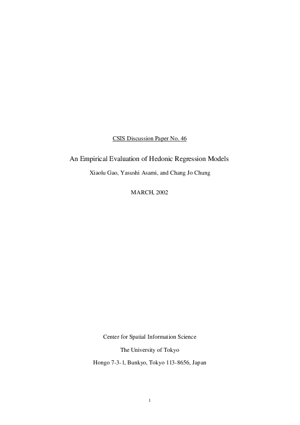 (PDF) An Empirical Evaluation of Hedonic Regression Models