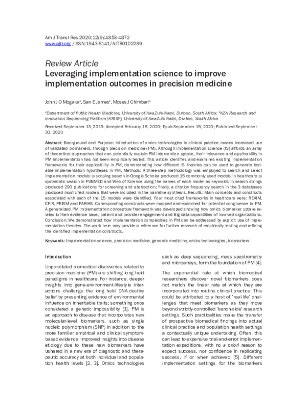 (PDF) Leveraging implementation science to improve implementation ...