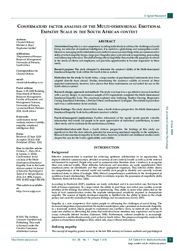 (PDF) Confirmatory factor analysis of the Multi-dimensional Emotional ...