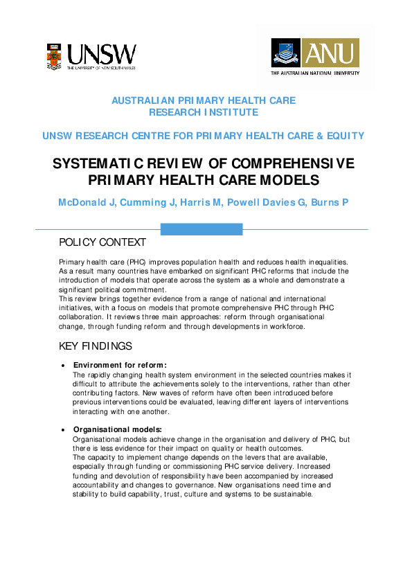 (PDF) Systematic review of comprehensive primary health care models