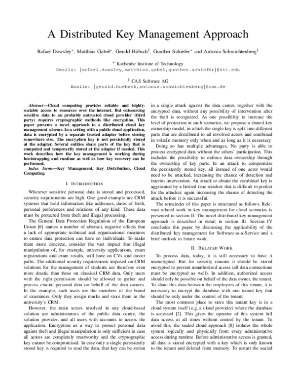 Pdf A Distributed Key Management Approach Gunther Schiefer