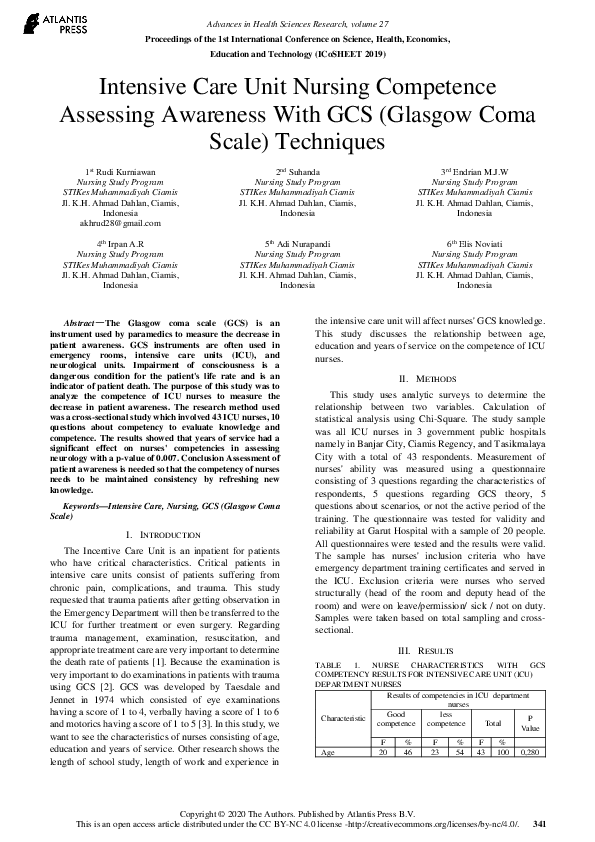 (PDF) Intensive Care Unit Nursing Competence Assessing Awareness With ...