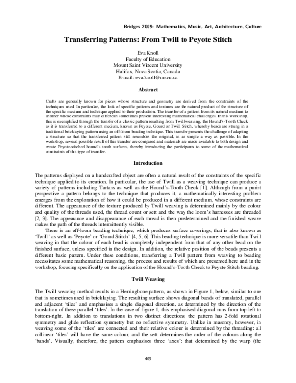 (PDF) Transferring Patterns: From Twill to Peyote Stitch