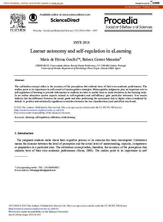 (PDF) Learner Autonomy and Self-regulation in eLearning