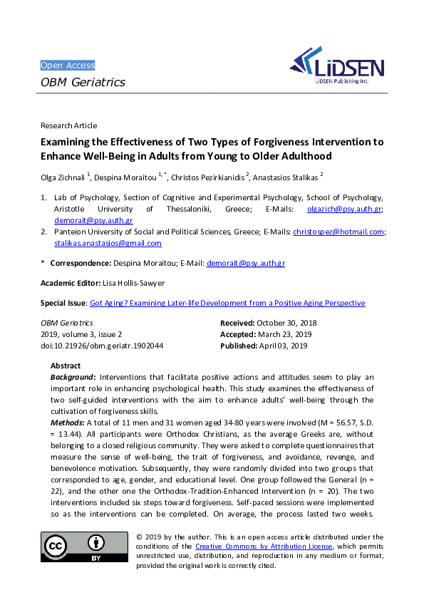 (PDF) Examining the Effectiveness of Two Types of Forgiveness ...