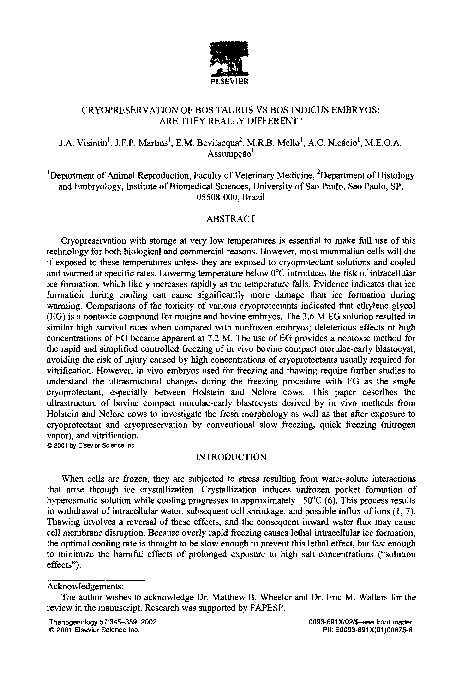 (PDF) Cryopreservation of bos taurus vs bos indicus embryos: are they ...