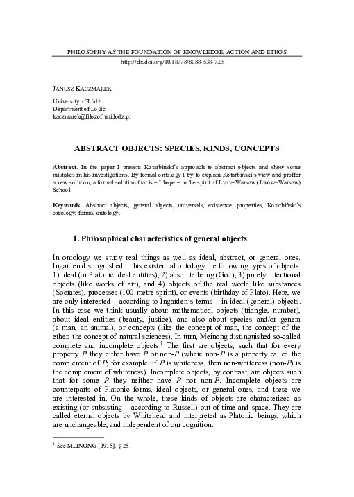 (PDF) Abstract objects: Species, Kinds, Concepts